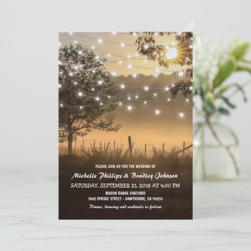 Vintage Rustic Country Lights Wedding Invitation | Zazzle