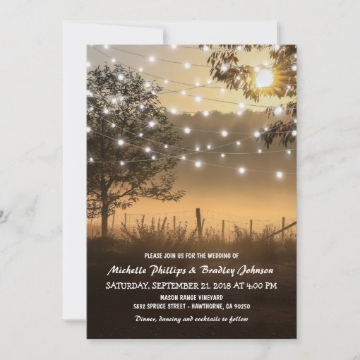 Vintage Rustic Country Lights Wedding Invitation | Zazzle