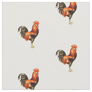 Rustic Black White Rooster and Hen Pattern Fabric | Zazzle
