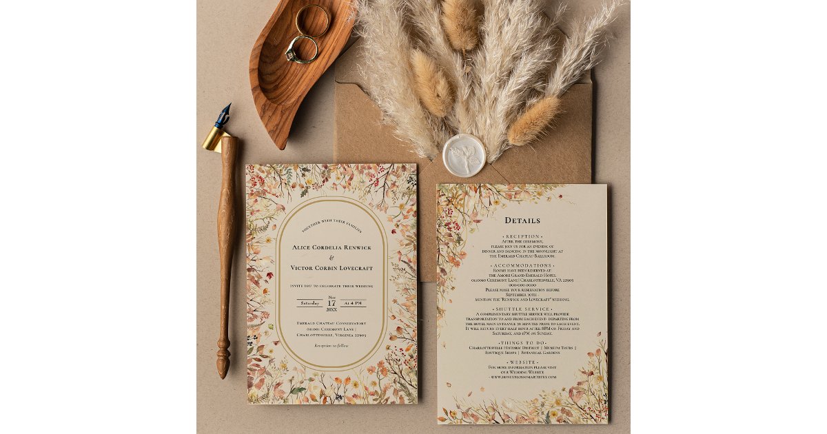 Vintage Rustic Fall Beige Wedding Details and Invitation | Zazzle