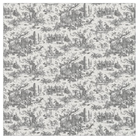 Vintage Rustic Farm French Toile-Blue & White Fabric | Zazzle
