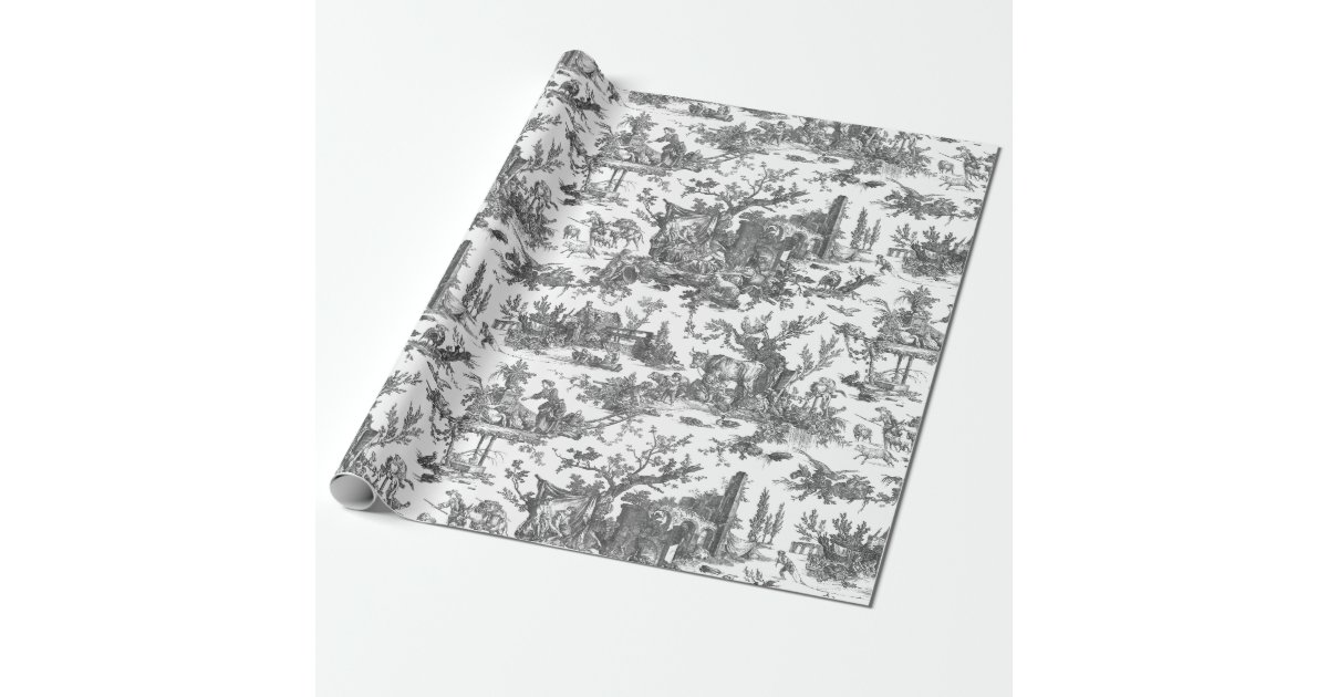 Vintage Rustic Farm French Toile-Black & White Wrapping Paper | Zazzle