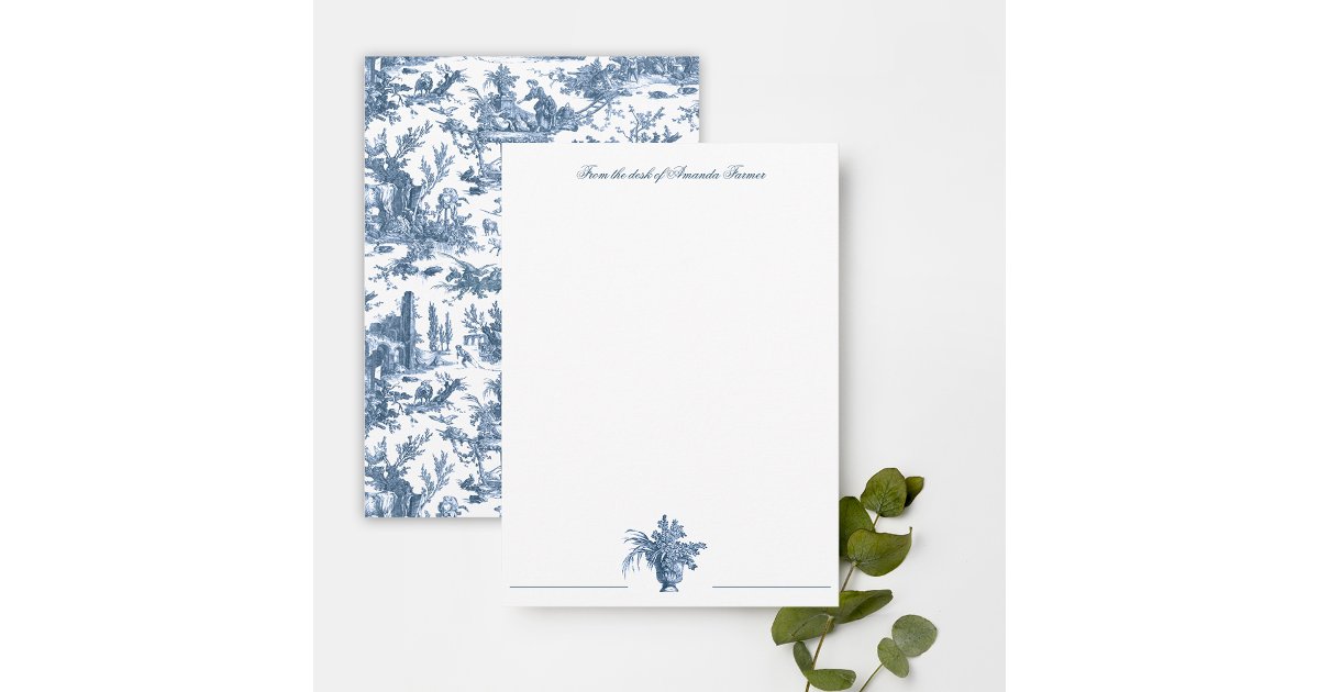 Vintage Rustic Farm French Toile-Blue & White Note Card | Zazzle