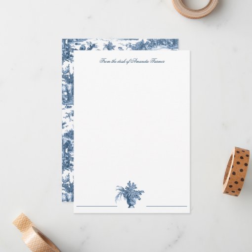 Vintage Rustic Farm French Toile-Blue & White Note Card | Zazzle