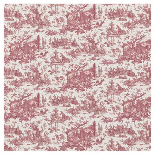 Vintage Rustic Farm French Toile-Red & Tan Fabric | Zazzle
