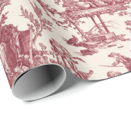 Vintage Rustic Farm French Toile-Red & Tan Wrapping Paper | Zazzle