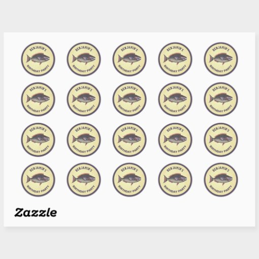 Vintage Rustic Fishing Birthday Party Favor Classic Round Sticker | Zazzle