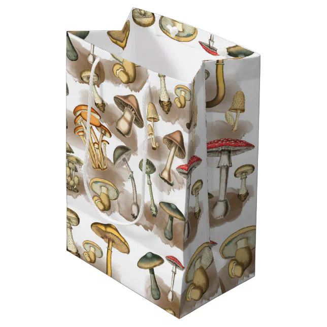 Vintage Rustic Forest Mushrooms Medium Gift Bag | Zazzle