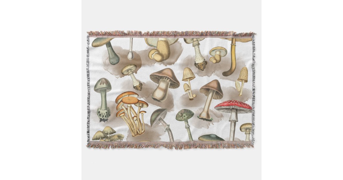 Vintage Rustic Forest Mushrooms Throw Blanket | Zazzle