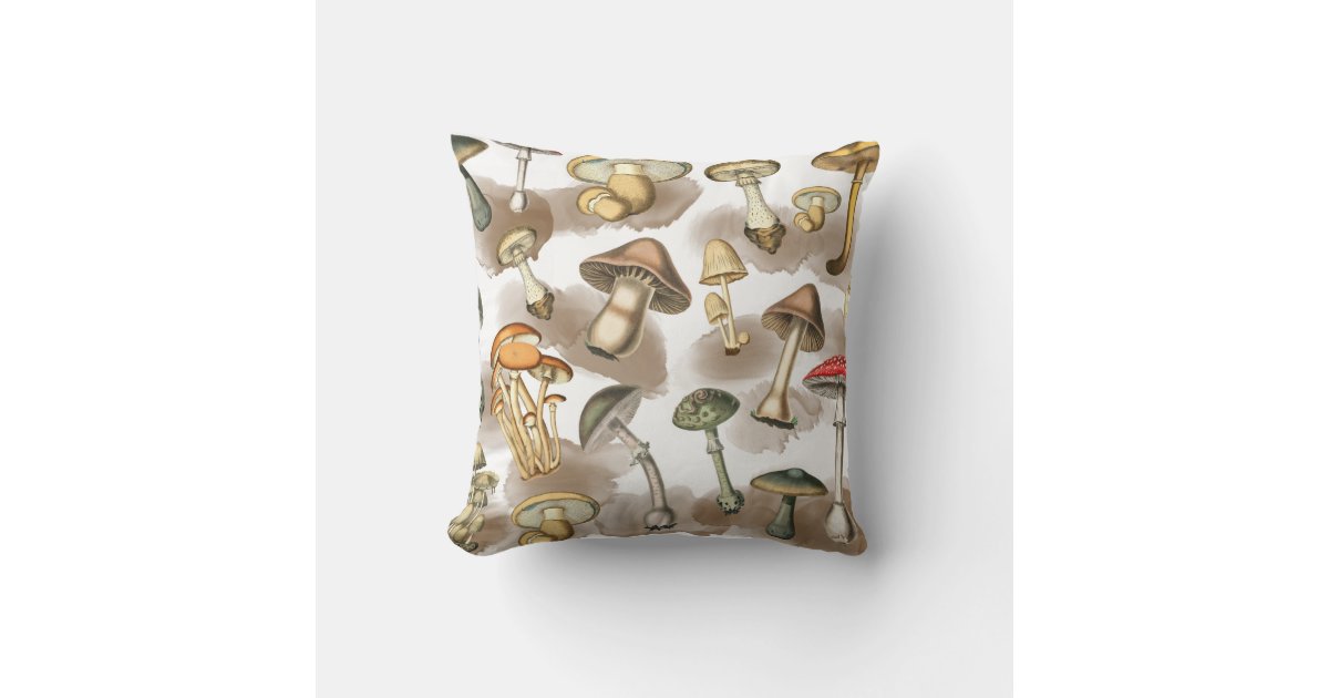 Vintage Rustic Forest Mushrooms Throw Pillow | Zazzle