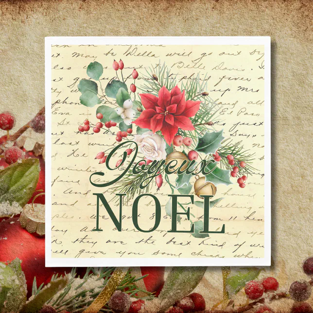 Vintage Rustic French Joyeux Noel Napkins | Zazzle