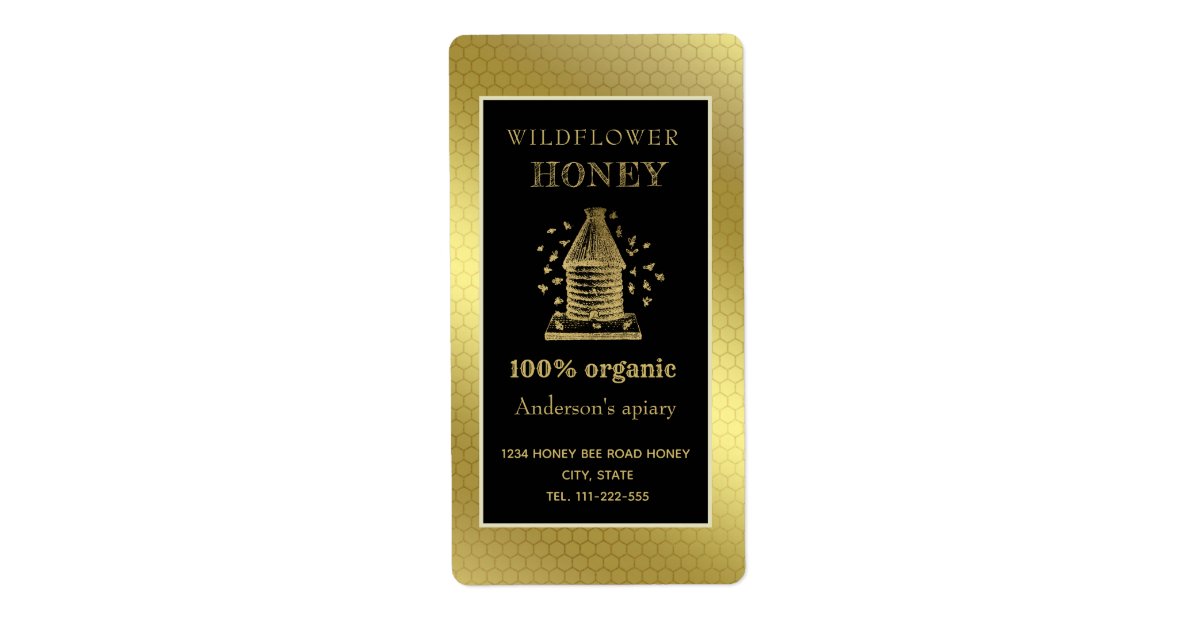 Vintage rustic gold beehive honey jar label | Zazzle