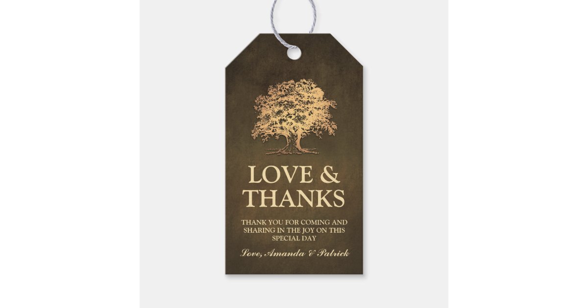 Vintage Rustic Gold Oak Tree Wedding Thank You Gift Tags | Zazzle