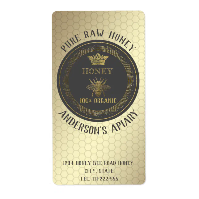 Vintage rustic gold queen bee honey jar apiary label | Zazzle