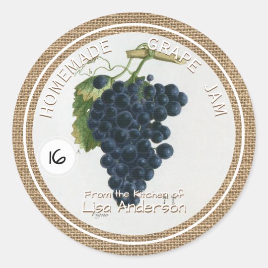 Vintage Rustic Grape Jam Round Sticker Label | Zazzle.com