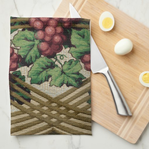 Vintage Rustic Grapes and Vines Kitchen Towel | Zazzle