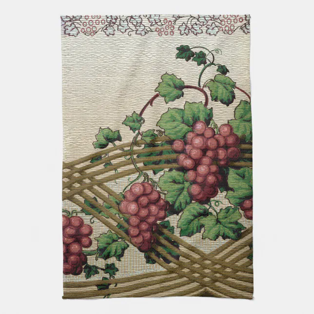 Vintage Rustic Grapes and Vines Kitchen Towel | Zazzle