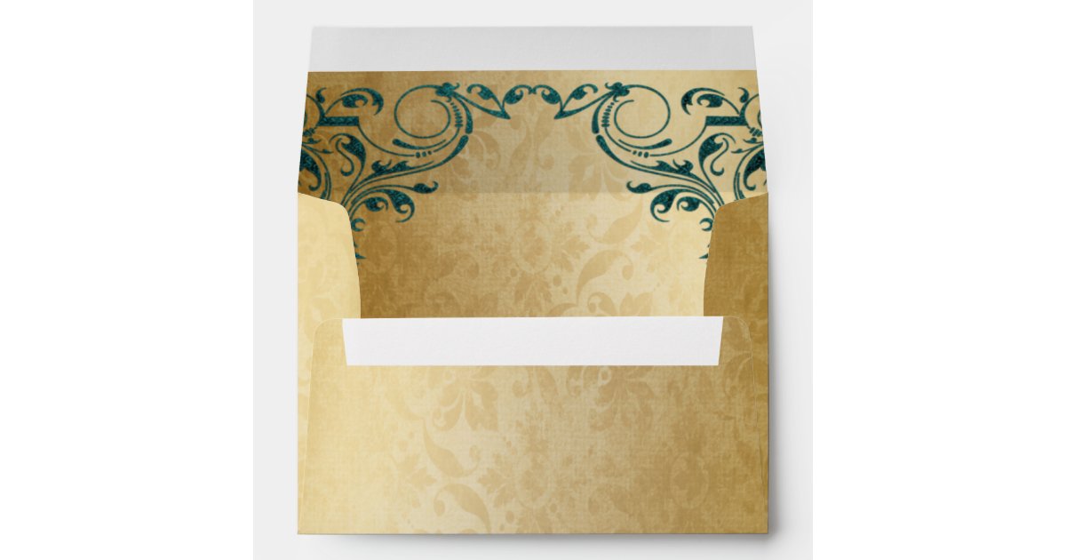 Vintage Rustic Green Gold Frame Envelope | Zazzle