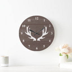 Vintage rustic hunting deer antler wood wall clock | Zazzle
