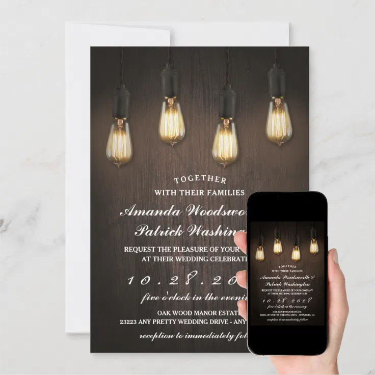Vintage Rustic Lights Chic Wedding Invitations | Zazzle