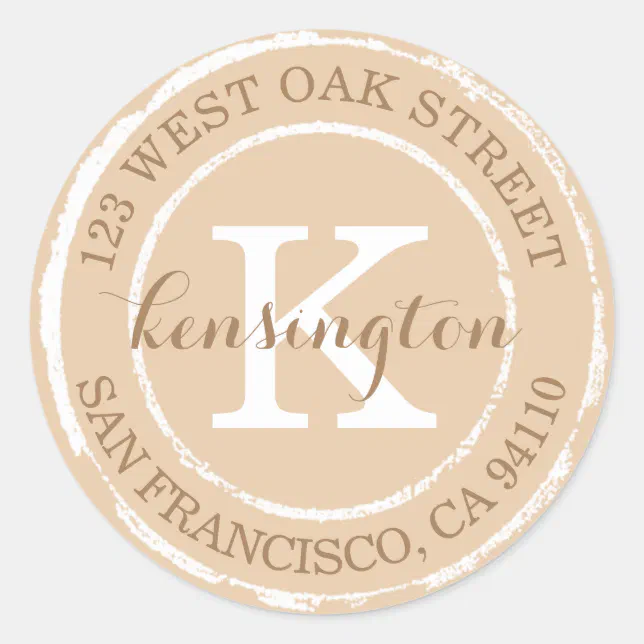 Vintage Rustic Monogram | Round Address Label | Zazzle
