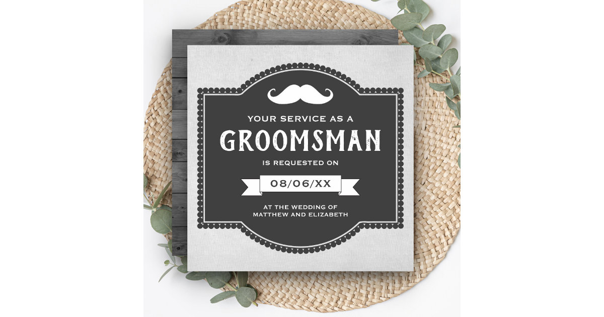 Vintage Rustic Mustache Groomsman Request Invitation | Zazzle