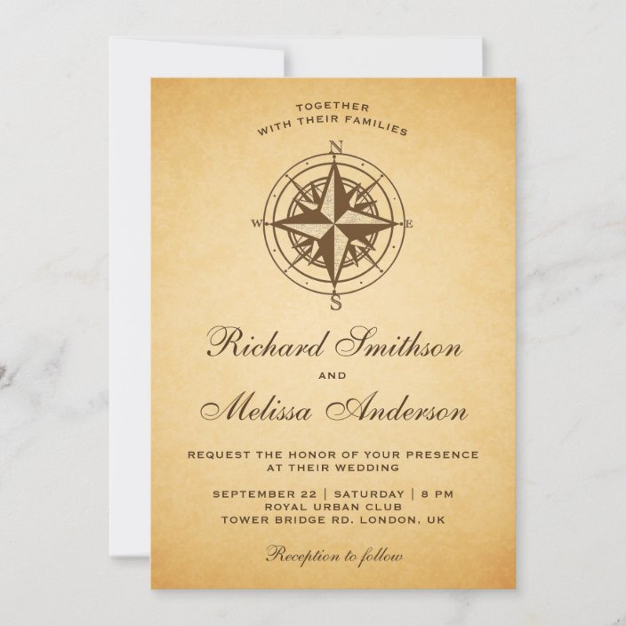 Vintage Rustic Nautical Compass Wedding Invitation | Zazzle.com