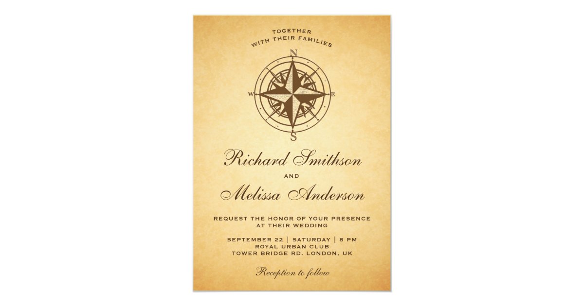 Vintage Rustic Nautical Compass Wedding Invitation | Zazzle.com