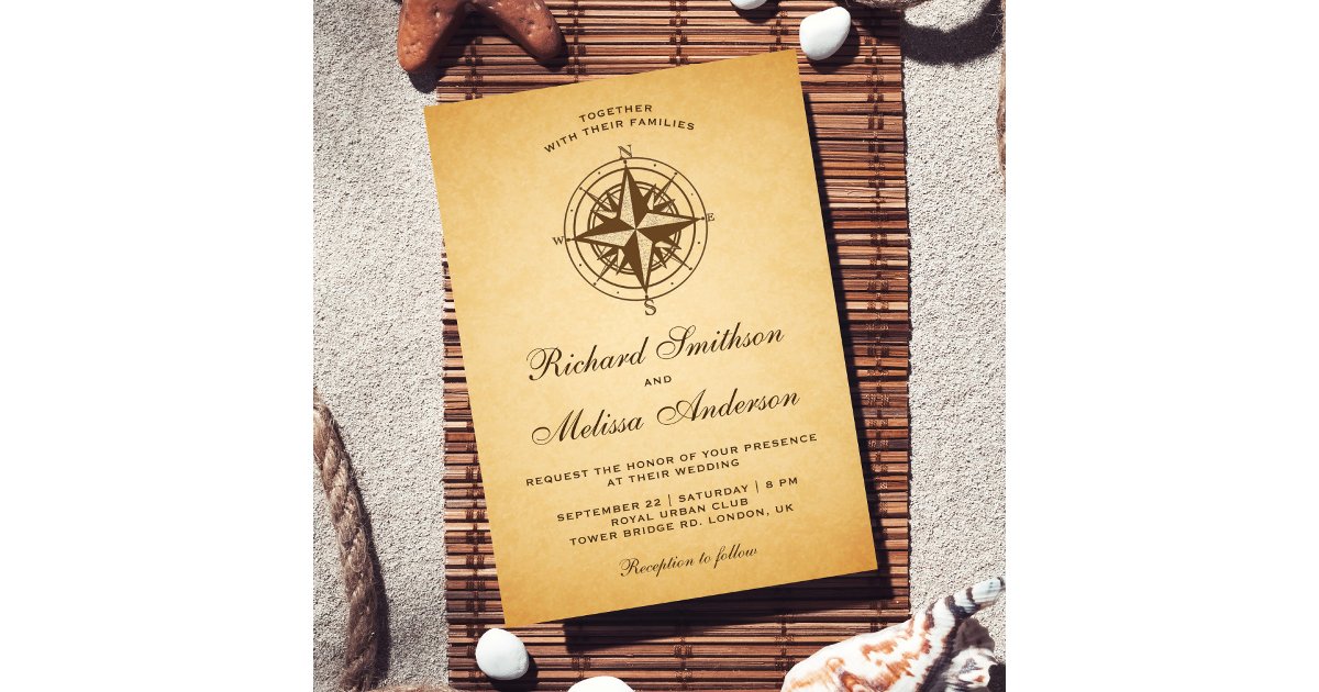 Vintage Rustic Nautical Compass Wedding Invitation | Zazzle