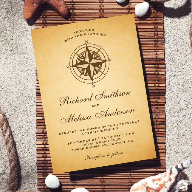Vintage Rustic Nautical Compass Wedding Invitation | Zazzle