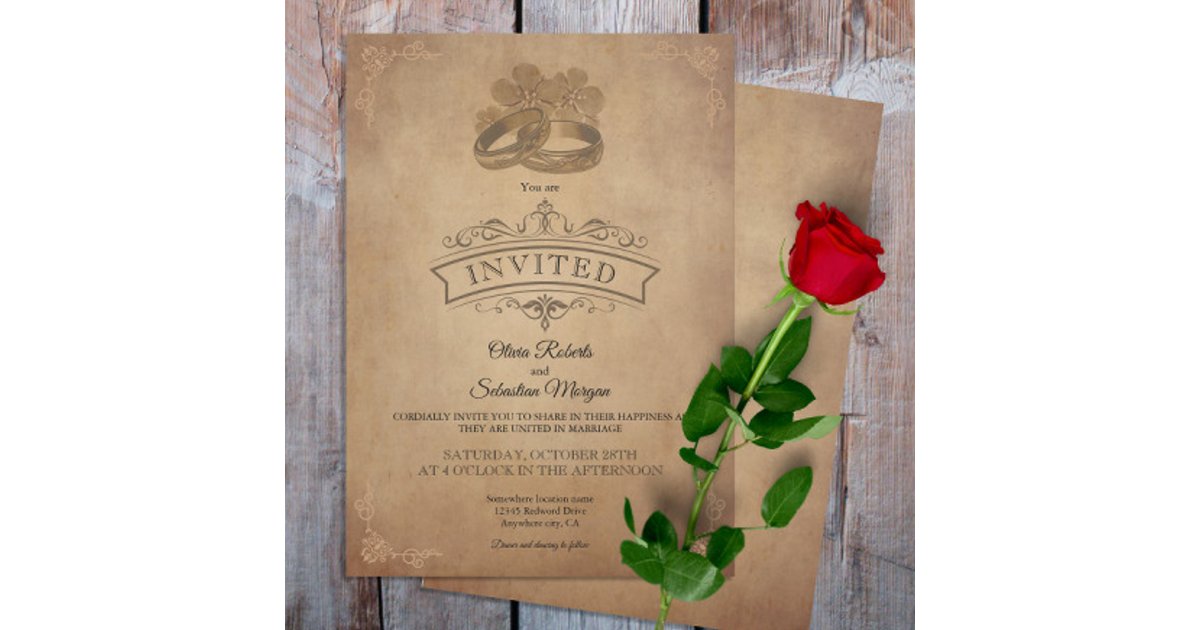 Vintage Rustic Old Parchment Victorian Wedding Invitation | Zazzle