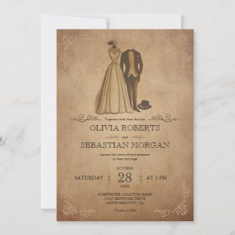 Vintage Rustic Old Parchment Victorian Wedding Invitation | Zazzle