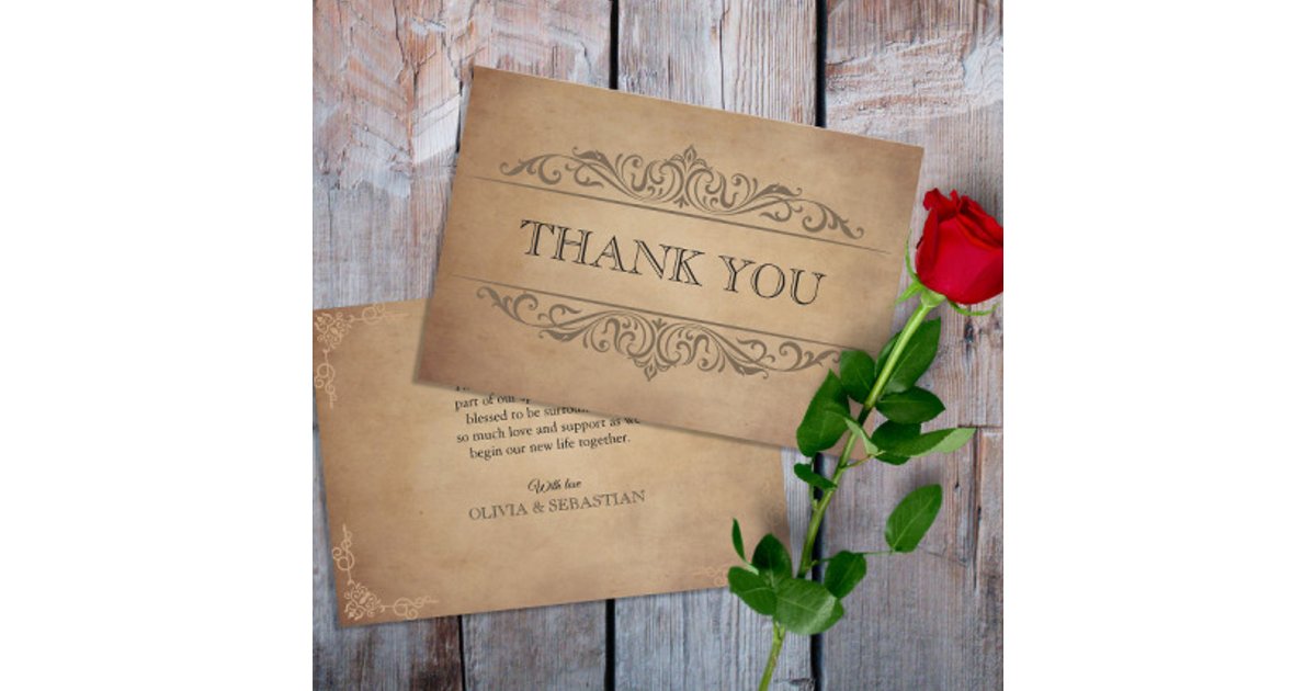 Vintage Rustic Old Parchment Victorian Wedding Thank You Card | Zazzle