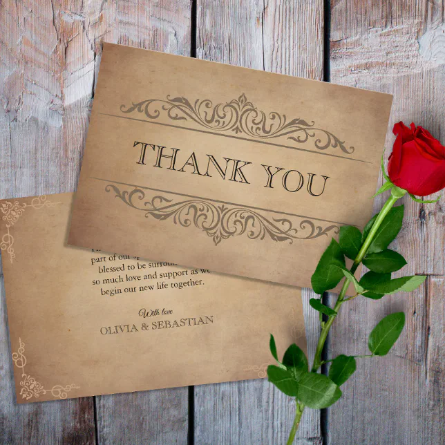 Vintage Rustic Old Parchment Victorian Wedding Thank You Card | Zazzle