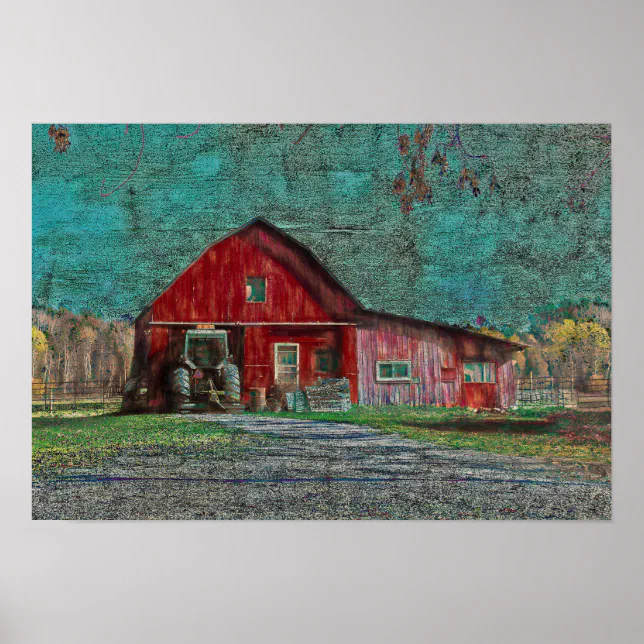 Vintage Rustic Old Red Teal Texture Barn Poster | Zazzle