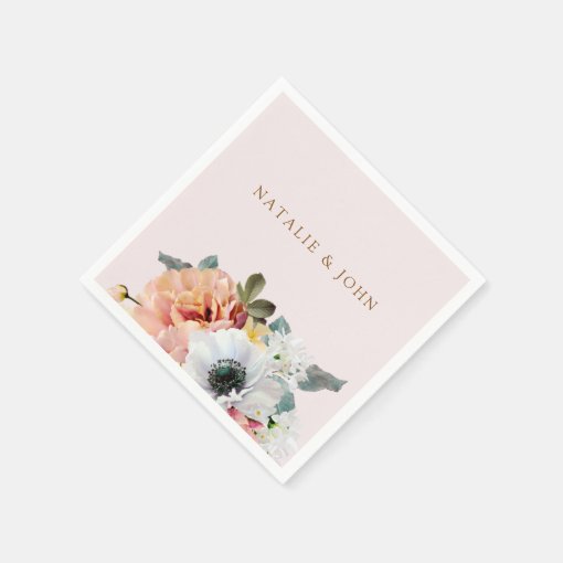 Vintage Rustic Peach Floral Engagement Party Paper Napkins | Zazzle