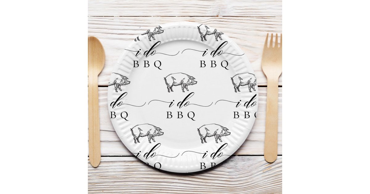 Vintage Rustic Pig I Do BBQ Casual Wedding Paper Plates | Zazzle