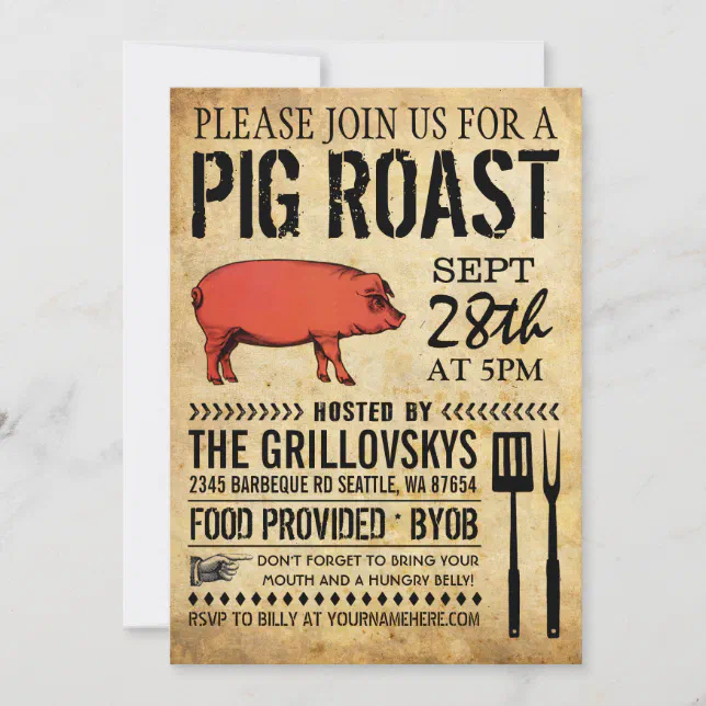 Vintage Rustic Pig Roast Invitation II | Zazzle
