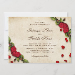 Vintage Rustic Red Roses Islamic Muslim Wedding Invitation | Zazzle