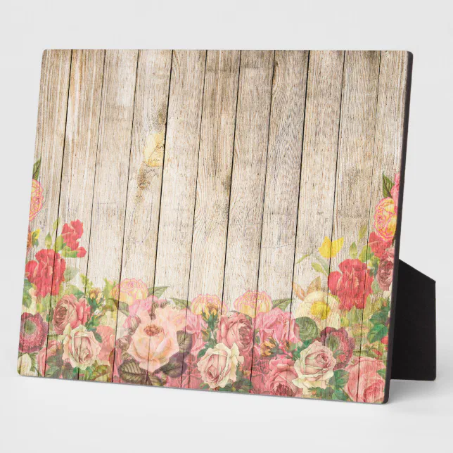 Vintage Rustic Romantic Roses Wood Plaque | Zazzle