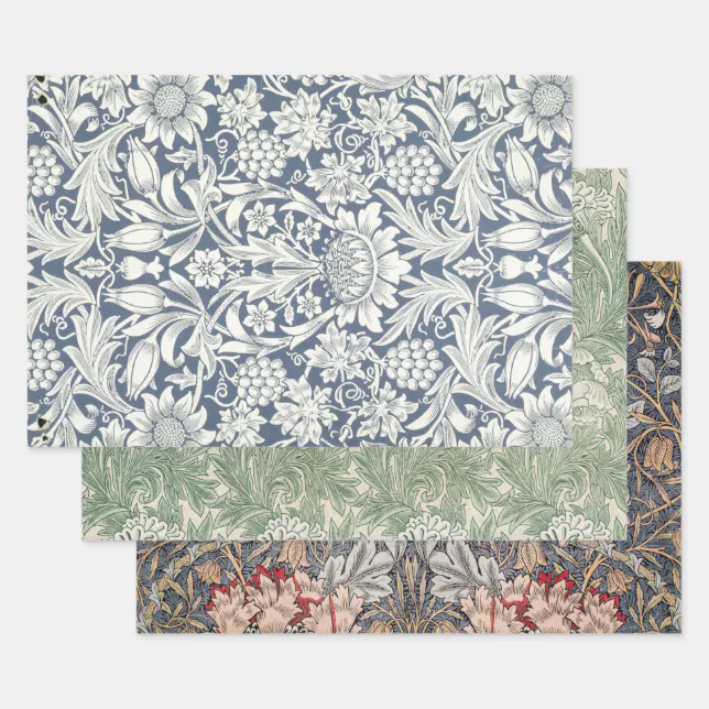 Vintage Rustic Selection of William Morris Wrapping Paper Sheets | Zazzle