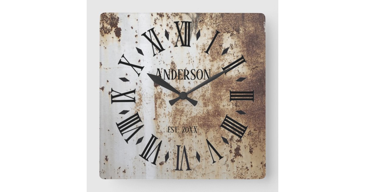 Vintage Rustic Shabby Chic Distressed Antique Square Wall Clock | Zazzle