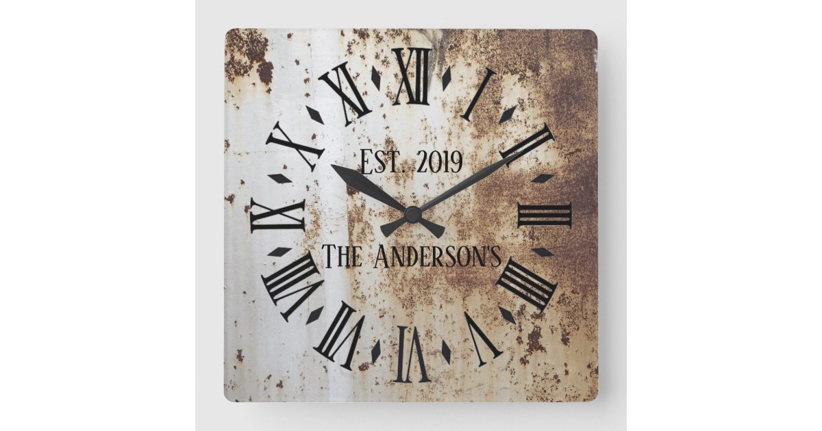 Vintage Rustic Shabby Chic Distressed Antique Square Wall Clock | Zazzle