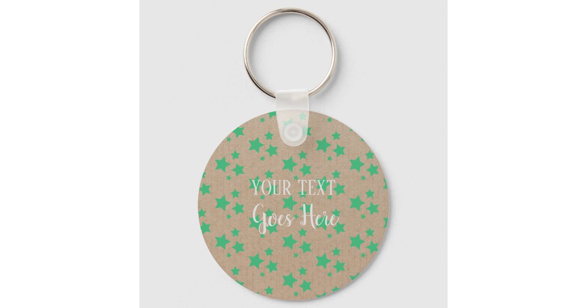 Vintage Rustic Stars Pattern Kraft Paper Green Keychain | Zazzle