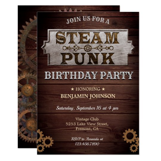 Vintage Rustic Steampunk Birthday Party Invitation | Zazzle.com