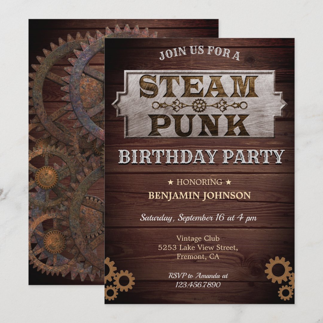 Vintage Rustic Steampunk Birthday Party Invitation | Zazzle