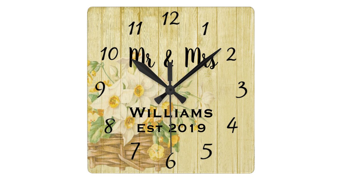 Vintage Rustic Summer Floral Wood Square Wall Clock | Zazzle.com