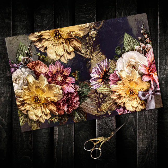 Vintage Rustic Texture Botanical Decoupage Tissue Paper | Zazzle