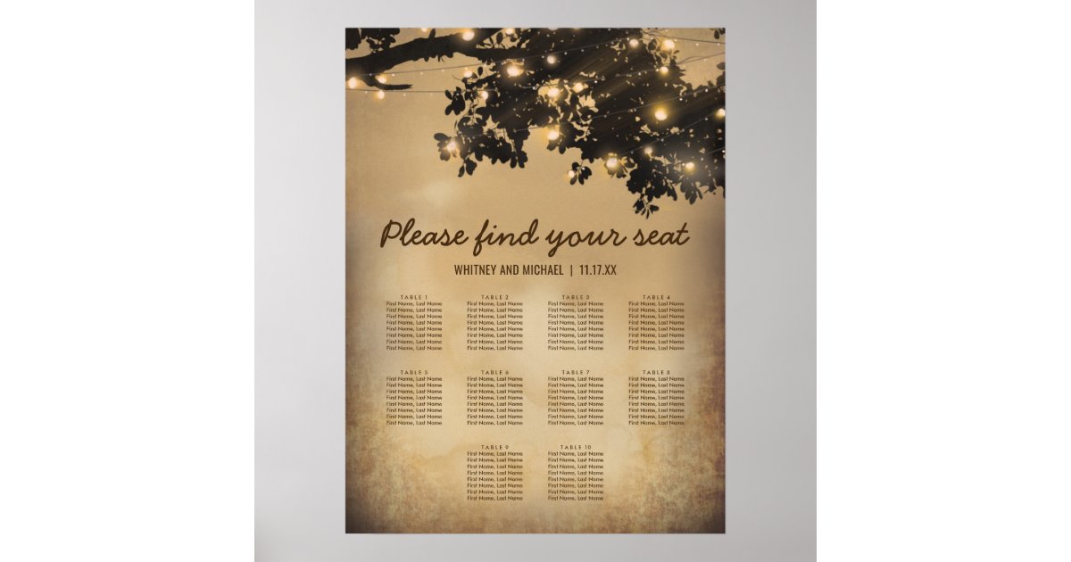 Vintage Rustic Tree 10 Table Wedding Seating Chart | Zazzle