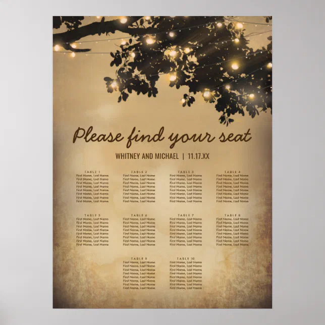Vintage Rustic Tree 10 Table Wedding Seating Chart | Zazzle